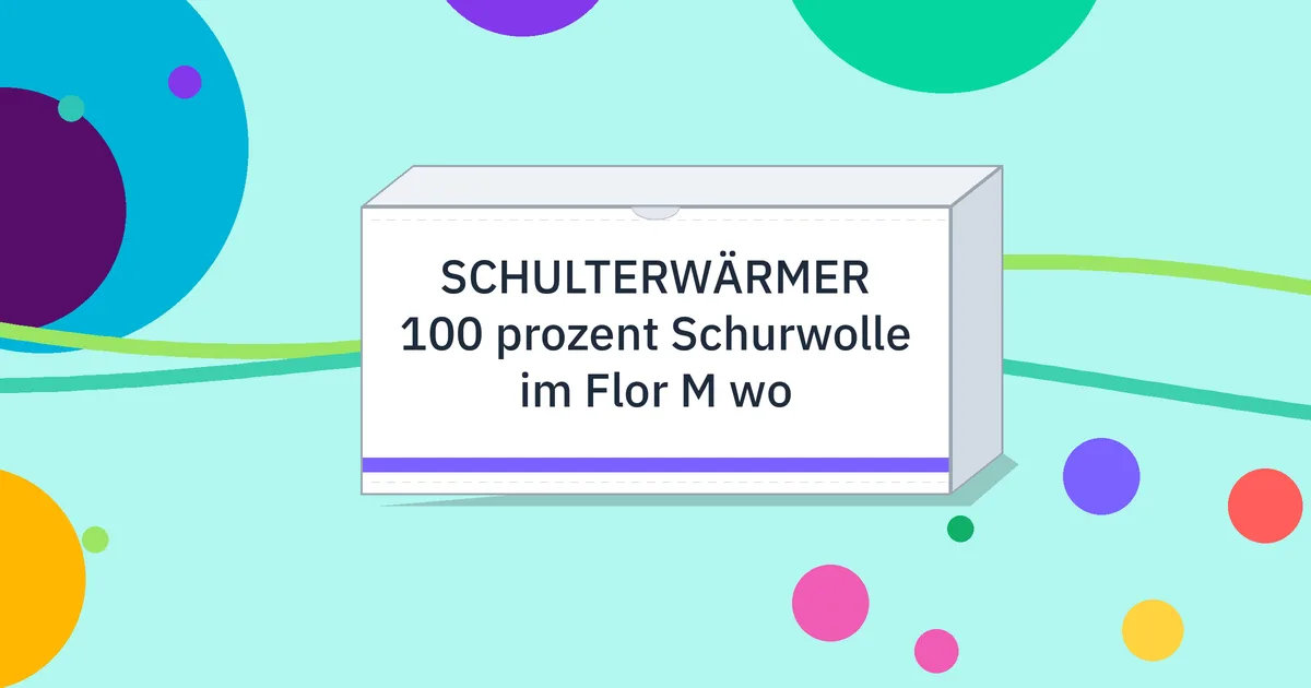 Symbolbild: Packung mit der Aufschrift SCHULTERWÄRMER 100 prozent Schurwolle im Flor M wo (PZN 08598422) – Verfügbarkeit und Bezug in Apotheken in Frankfurt am Main