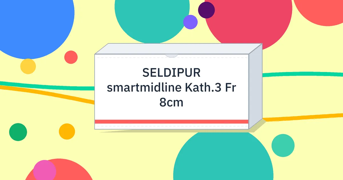 Symbolbild: Packung mit der Aufschrift SELDIPUR smartmidline Kath.3 Fr 8cm (PZN 15263194) – Verfügbarkeit und Bezug in Apotheken in Frankfurt am Main