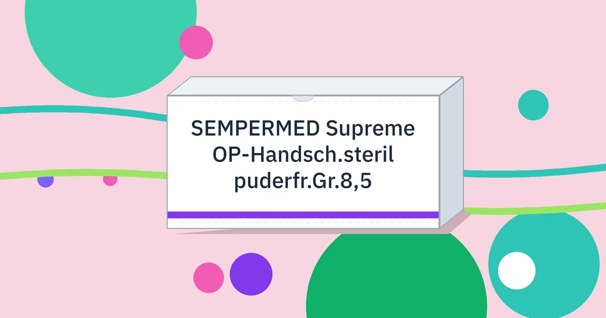 Symbolbild: Packung mit der Aufschrift SEMPERMED Supreme OP-Handsch.steril puderfr.Gr.8,5 (PZN 04200902) – Verfügbarkeit und Bezug in Apotheken in Frankfurt am Main