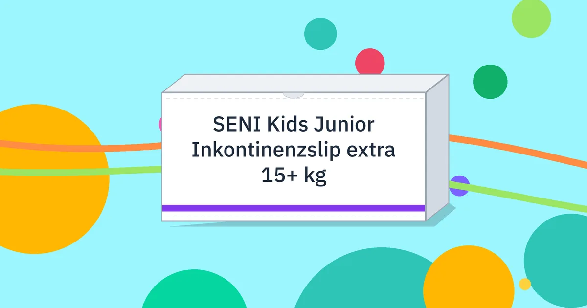 Symbolbild: Packung mit der Aufschrift SENI Kids Junior Inkontinenzslip extra 15+ kg (PZN 20286688) – Verfügbarkeit und Bezug in Apotheken in Frankfurt am Main