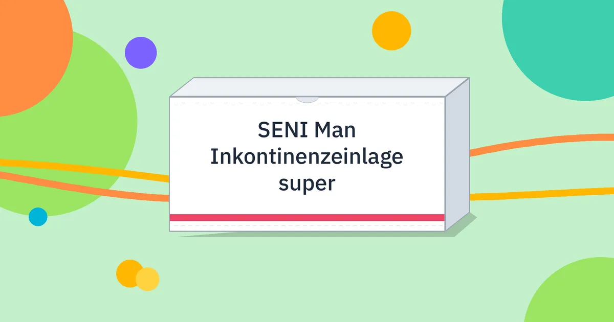 Symbolbild: Packung mit der Aufschrift SENI Man Inkontinenzeinlage super (PZN 03427650) – Verfügbarkeit und Bezug in Apotheken in Frankfurt am Main