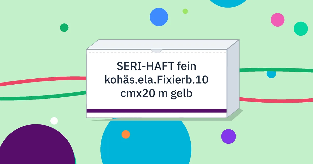 Symbolbild: Packung mit der Aufschrift SERI-HAFT fein kohäs.ela.Fixierb.10 cmx20 m gelb (PZN 14381477) – Verfügbarkeit und Bezug in Apotheken in Frankfurt am Main