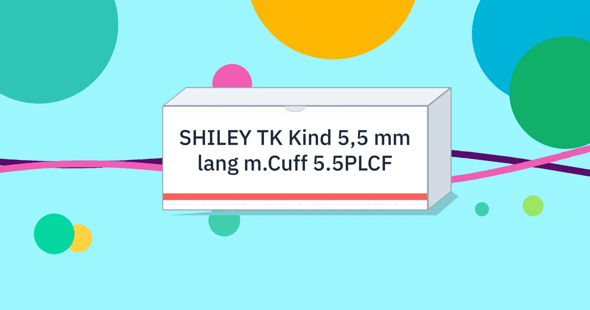 Symbolbild: Packung mit der Aufschrift SHILEY TK Kind 5,5 mm lang m.Cuff 5.5PLCF (PZN 16354763) – Verfügbarkeit und Bezug in Apotheken in Frankfurt am Main