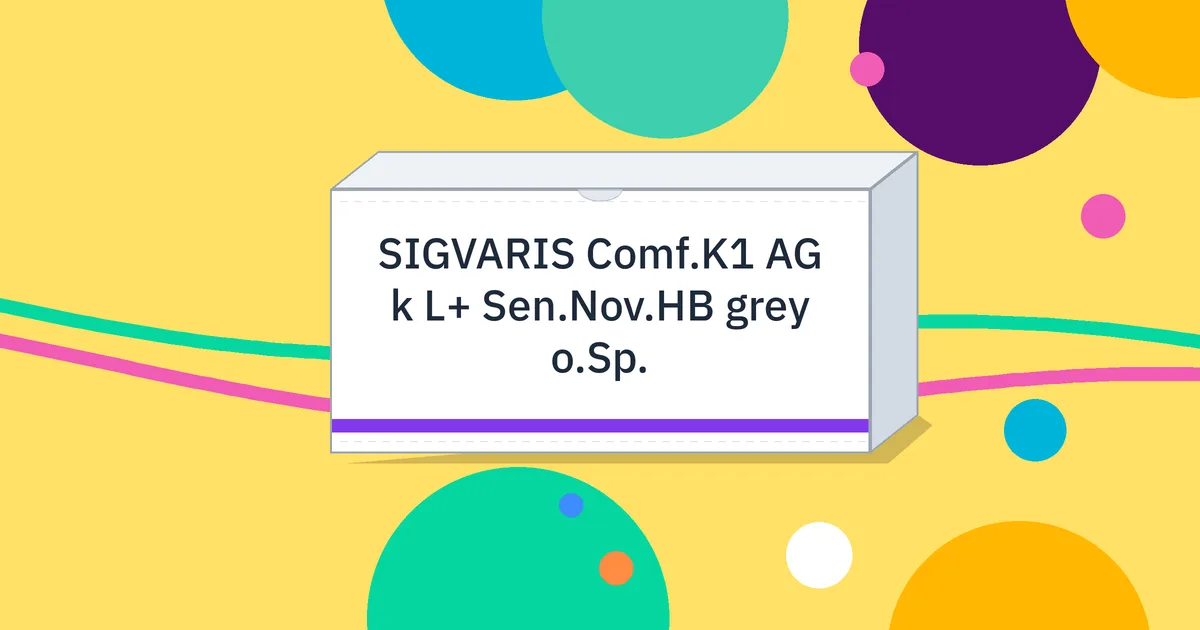 Symbolbild: Packung mit der Aufschrift SIGVARIS Comf.K1 AG k L+ Sen.Nov.HB grey o.Sp. (PZN 17100680) – Verfügbarkeit und Bezug in Apotheken in Frankfurt am Main