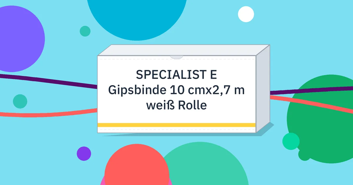 Symbolbild: Packung mit der Aufschrift SPECIALIST E Gipsbinde 10 cmx2,7 m weiß Rolle (PZN 00643123) – Verfügbarkeit und Bezug in Apotheken in Frankfurt am Main