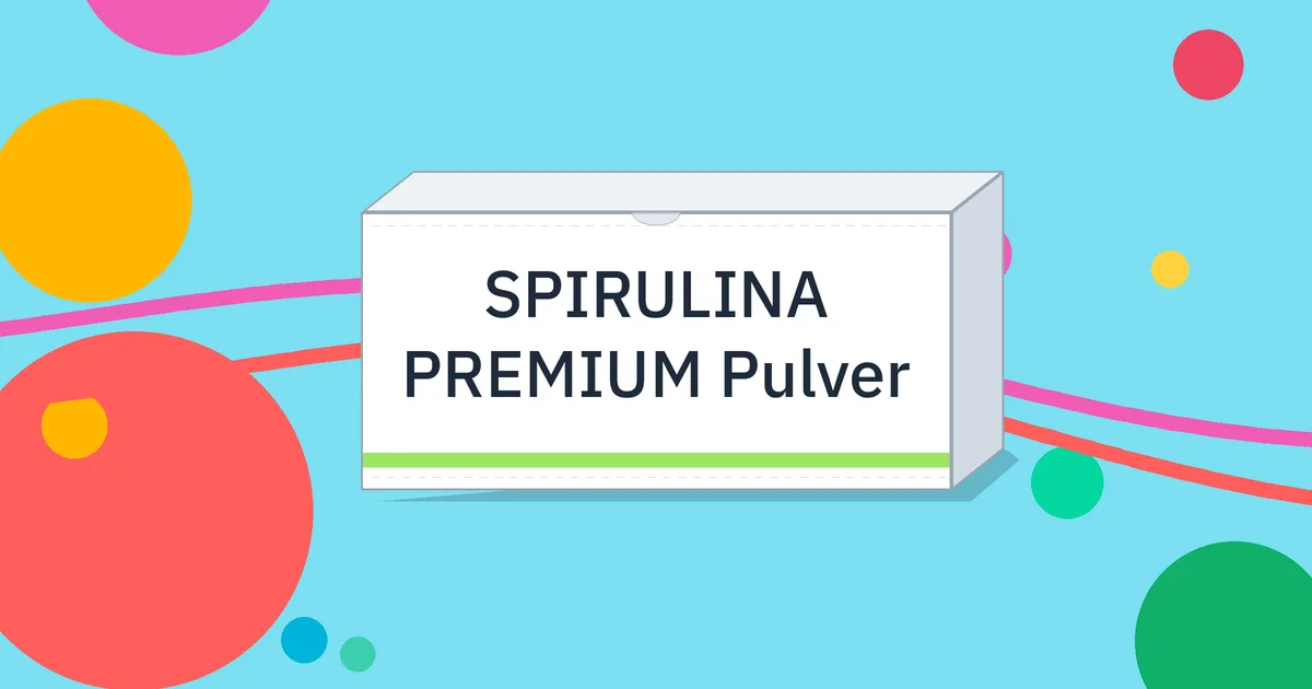 Symbolbild: Packung mit der Aufschrift SPIRULINA PREMIUM Pulver (PZN 09463842) – Verfügbarkeit und Bezug in Apotheken in Frankfurt am Main