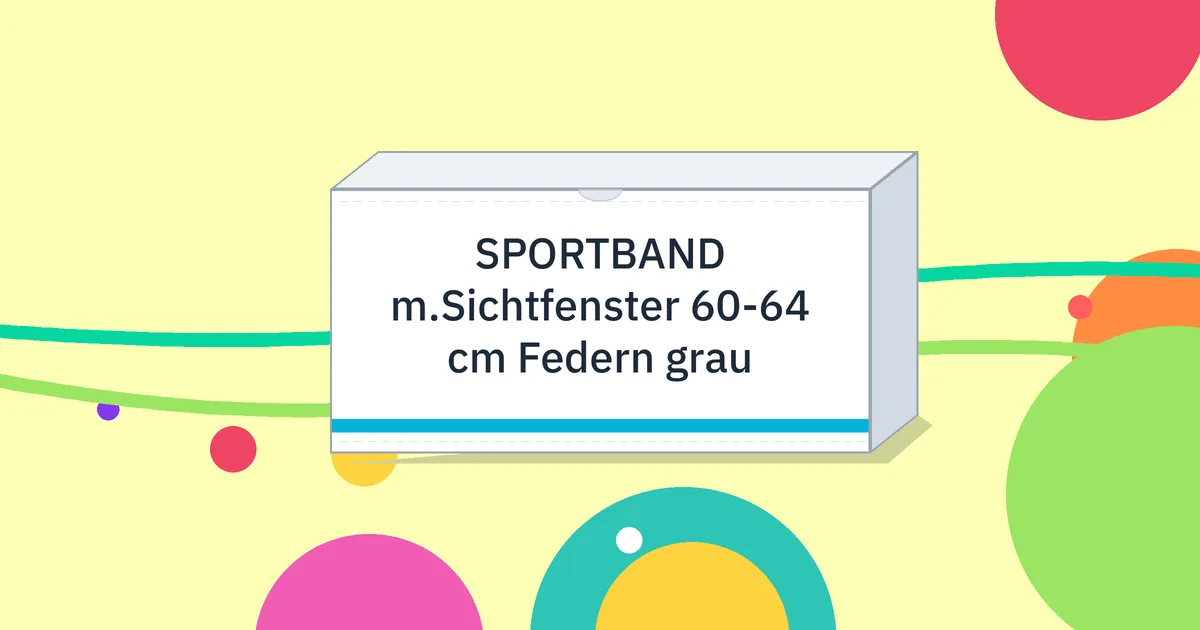 Symbolbild: Packung mit der Aufschrift SPORTBAND m.Sichtfenster 60-64 cm Federn grau (PZN 13916700) – Verfügbarkeit und Bezug in Apotheken in Frankfurt am Main