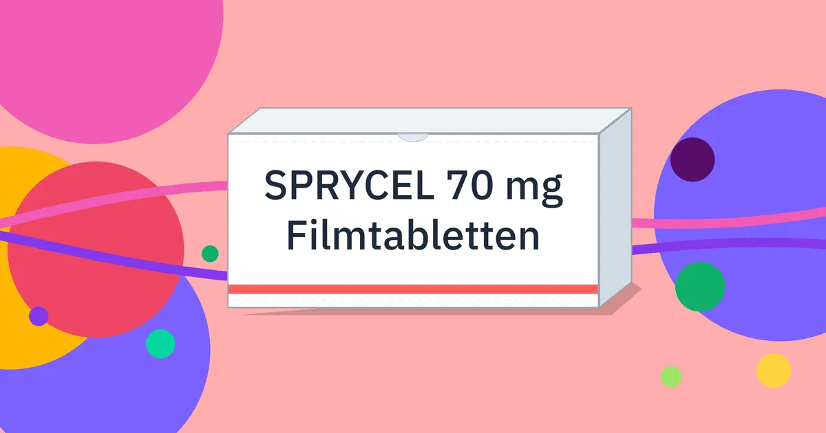 Symbolbild: Packung mit der Aufschrift SPRYCEL 70 mg Filmtabletten (PZN 11125466) – Verfügbarkeit und Bezug in Apotheken in Frankfurt am Main