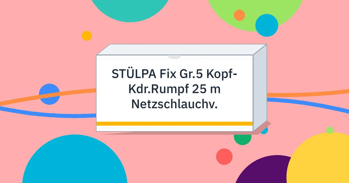Symbolbild: Packung mit der Aufschrift STÜLPA Fix Gr.5 Kopf-Kdr.Rumpf 25 m Netzschlauchv. (PZN 17554493) – Verfügbarkeit und Bezug in Apotheken in Frankfurt am Main