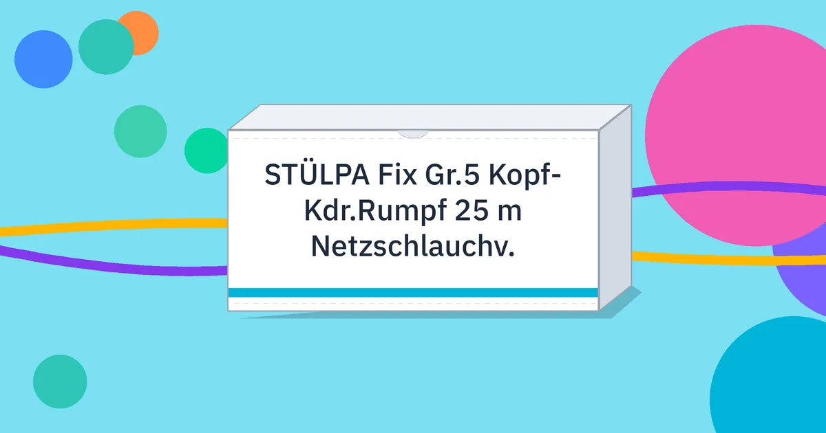 Symbolbild: Packung mit der Aufschrift STÜLPA Fix Gr.5 Kopf-Kdr.Rumpf 25 m Netzschlauchv. (PZN 18274778) – Verfügbarkeit und Bezug in Apotheken in Frankfurt am Main