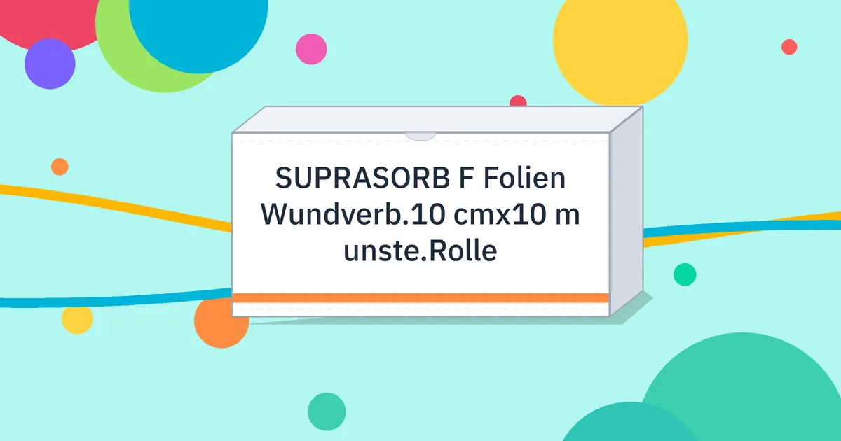 Symbolbild: Packung mit der Aufschrift SUPRASORB F Folien Wundverb.10 cmx10 m unste.Rolle (PZN 12586459) – Verfügbarkeit und Bezug in Apotheken in Frankfurt am Main