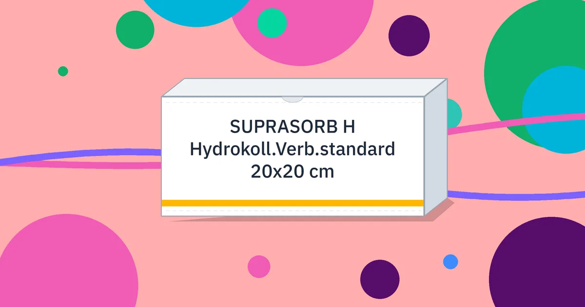 Symbolbild: Packung mit der Aufschrift SUPRASORB H Hydrokoll.Verb.standard 20x20 cm (PZN 03946887) – Verfügbarkeit und Bezug in Apotheken in Frankfurt am Main