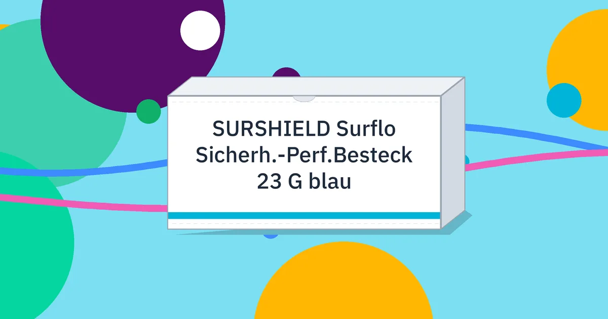 Symbolbild: Packung mit der Aufschrift SURSHIELD Surflo Sicherh.-Perf.Besteck 23 G blau (PZN 03043671) – Verfügbarkeit und Bezug in Apotheken in Frankfurt am Main