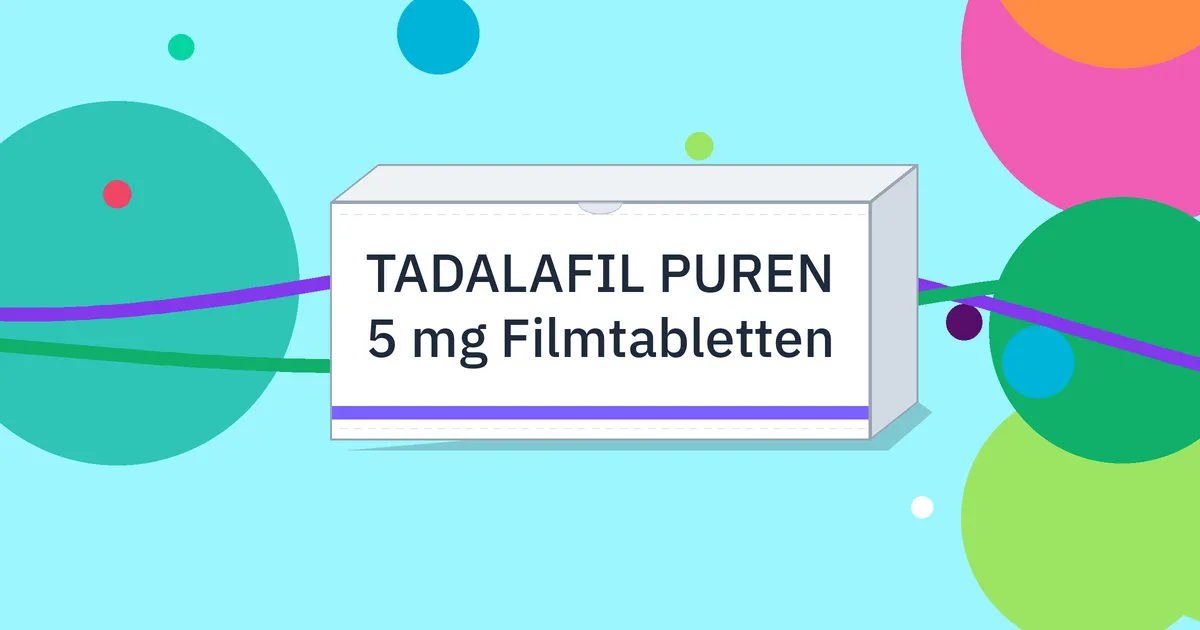 Symbolbild: Packung mit der Aufschrift TADALAFIL PUREN 5 mg Filmtabletten (PZN 12501836) – Verfügbarkeit und Bezug in Apotheken in Frankfurt am Main