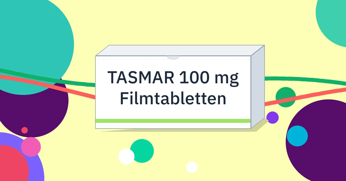 Symbolbild: Packung mit der Aufschrift TASMAR 100 mg Filmtabletten (PZN 00705918) – Verfügbarkeit und Bezug in Apotheken in Frankfurt am Main