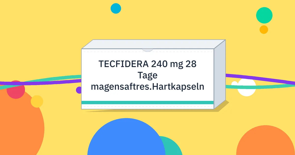 Symbolbild: Packung mit der Aufschrift TECFIDERA 240 mg 28 Tage magensaftres.Hartkapseln (PZN 14447147) – Verfügbarkeit und Bezug in Apotheken in Frankfurt am Main