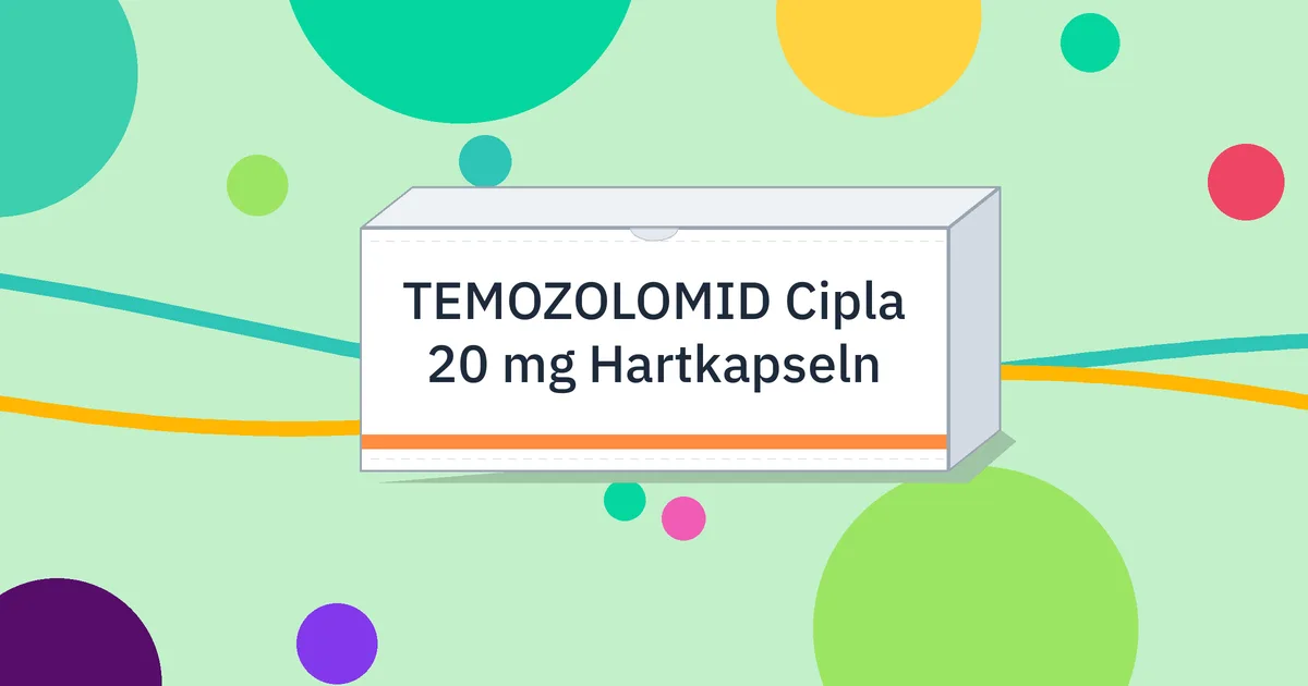 Symbolbild: Packung mit der Aufschrift TEMOZOLOMID Cipla 20 mg Hartkapseln (PZN 17916855) – Verfügbarkeit und Bezug in Apotheken in Frankfurt am Main