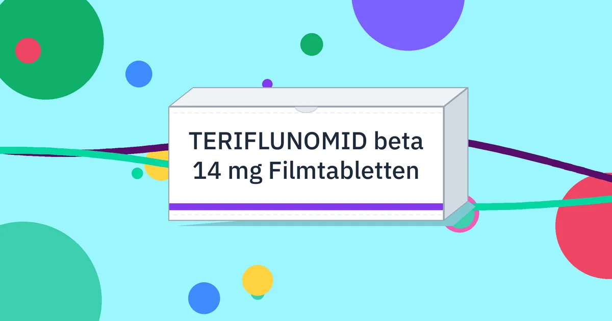 Symbolbild: Packung mit der Aufschrift TERIFLUNOMID beta 14 mg Filmtabletten (PZN 18723288) – Verfügbarkeit und Bezug in Apotheken in Frankfurt am Main