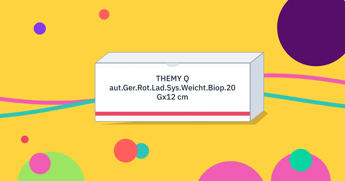 Symbolbild: Packung mit der Aufschrift THEMY Q aut.Ger.Rot.Lad.Sys.Weicht.Biop.20 Gx12 cm (PZN 19738056) – Verfügbarkeit und Bezug in Apotheken in Frankfurt am Main