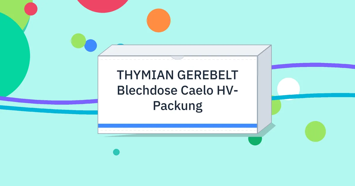 Symbolbild: Packung mit der Aufschrift THYMIAN GEREBELT Blechdose Caelo HV-Packung (PZN 11032575) – Verfügbarkeit und Bezug in Apotheken in Frankfurt am Main