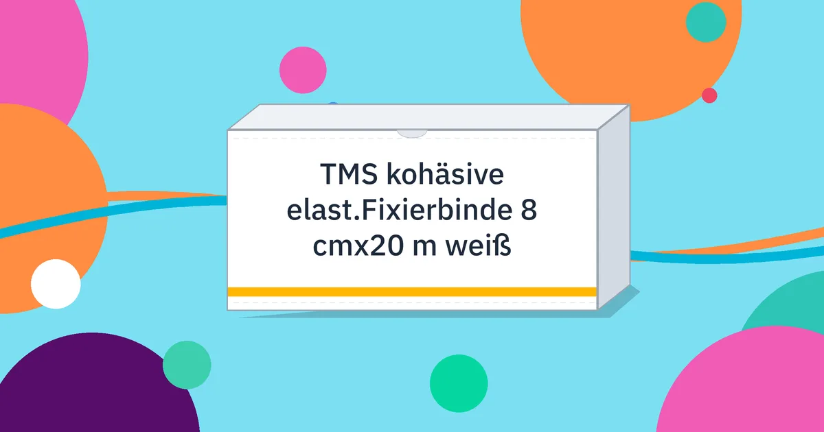 Symbolbild: Packung mit der Aufschrift TMS kohäsive elast.Fixierbinde 8 cmx20 m weiß (PZN 18316548) – Verfügbarkeit und Bezug in Apotheken in Frankfurt am Main