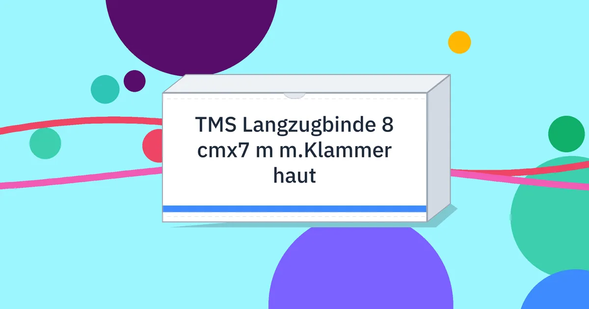 Symbolbild: Packung mit der Aufschrift TMS Langzugbinde 8 cmx7 m m.Klammer haut (PZN 18316985) – Verfügbarkeit und Bezug in Apotheken in Frankfurt am Main