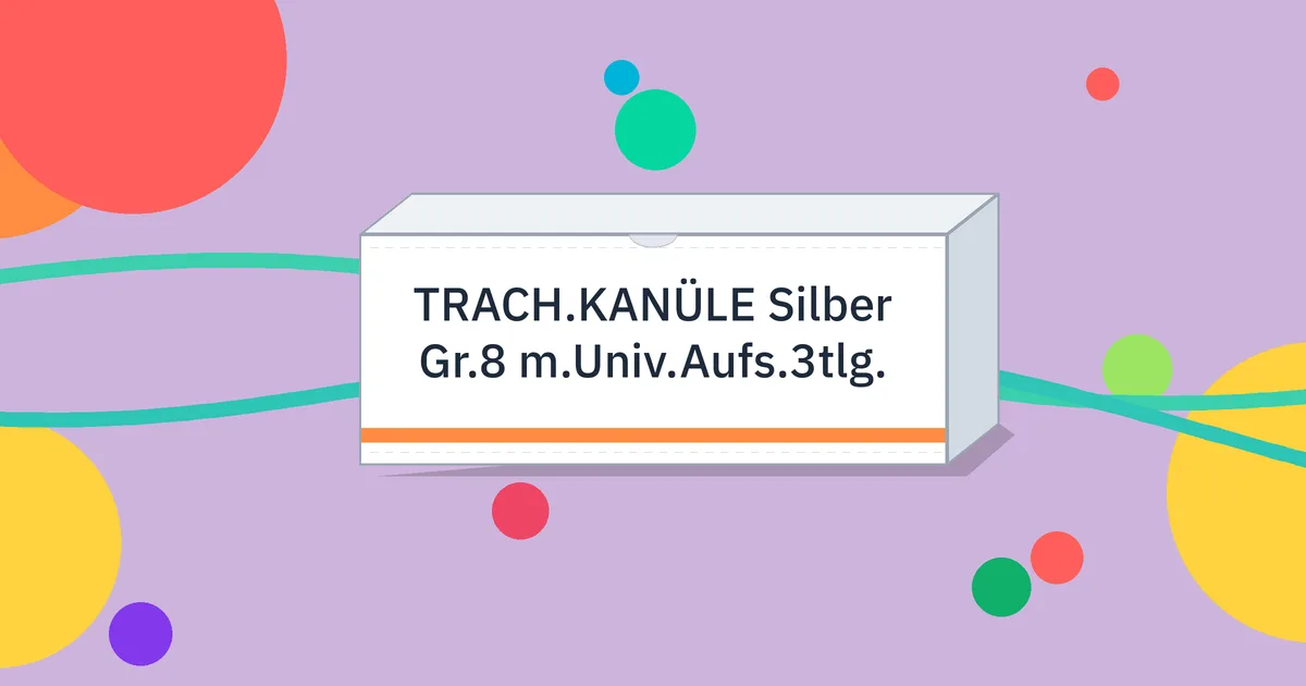 Symbolbild: Packung mit der Aufschrift TRACH.KANÜLE Silber Gr.8 m.Univ.Aufs.3tlg. (PZN 06989472) – Verfügbarkeit und Bezug in Apotheken in Frankfurt am Main