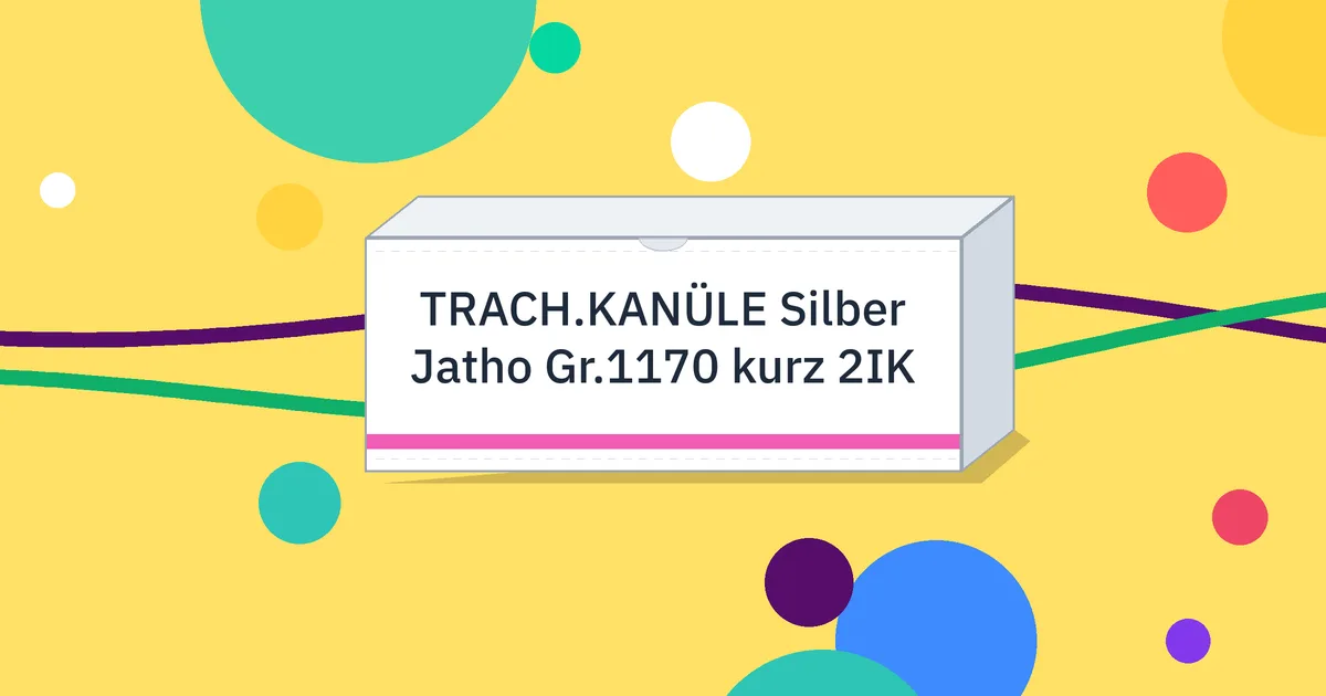Symbolbild: Packung mit der Aufschrift TRACH.KANÜLE Silber Jatho Gr.1170 kurz 2IK (PZN 06987970) – Verfügbarkeit und Bezug in Apotheken in Frankfurt am Main