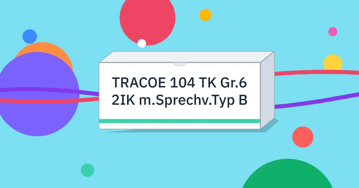 Symbolbild: Packung mit der Aufschrift TRACOE 104 TK Gr.6 2IK m.Sprechv.Typ B (PZN 00911606) – Verfügbarkeit und Bezug in Apotheken in Frankfurt am Main