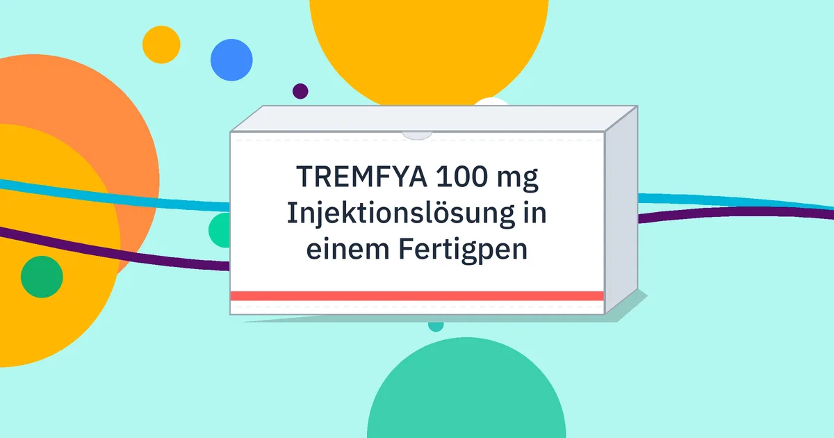 Symbolbild: Packung mit der Aufschrift TREMFYA 100 mg Injektionslösung in einem Fertigpen (PZN 15607541) – Verfügbarkeit und Bezug in Apotheken in Frankfurt am Main