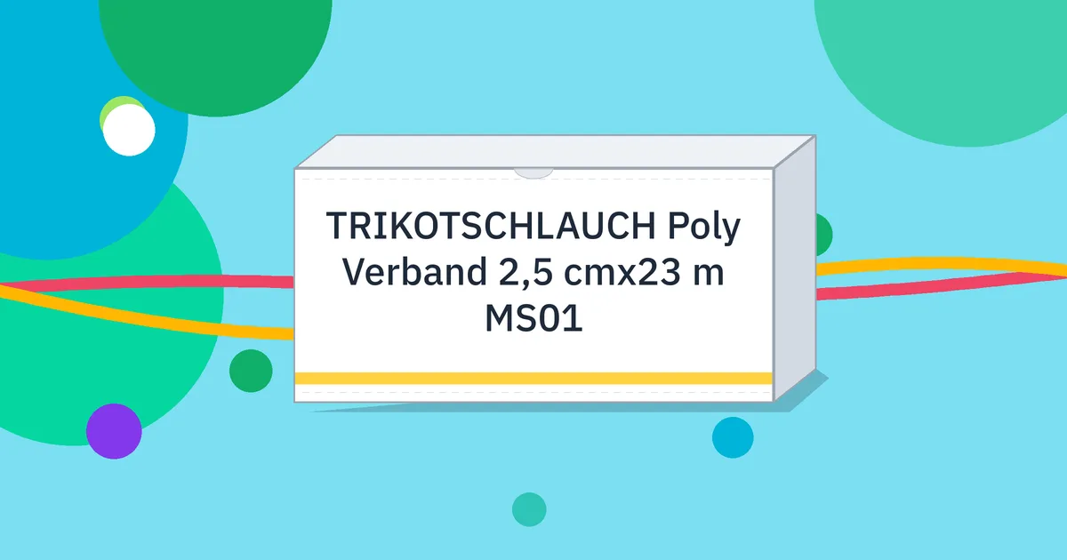 Symbolbild: Packung mit der Aufschrift TRIKOTSCHLAUCH Poly Verband 2,5 cmx23 m MS01 (PZN 03888411) – Verfügbarkeit und Bezug in Apotheken in Frankfurt am Main