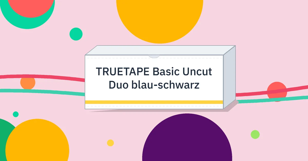 Symbolbild: Packung mit der Aufschrift TRUETAPE Basic Uncut Duo blau-schwarz (PZN 17619726) – Verfügbarkeit und Bezug in Apotheken in Frankfurt am Main