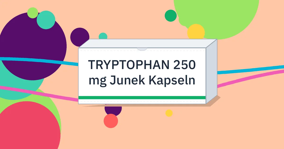 Symbolbild: Packung mit der Aufschrift TRYPTOPHAN 250 mg Junek Kapseln (PZN 00983356) – Verfügbarkeit und Bezug in Apotheken in Frankfurt am Main