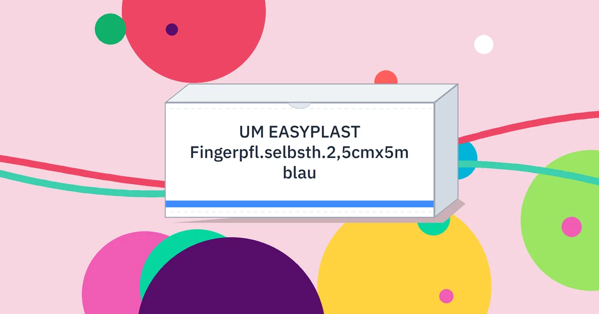 Symbolbild: Packung mit der Aufschrift UM EASYPLAST Fingerpfl.selbsth.2,5cmx5m blau (PZN 17929119) – Verfügbarkeit und Bezug in Apotheken in Frankfurt am Main