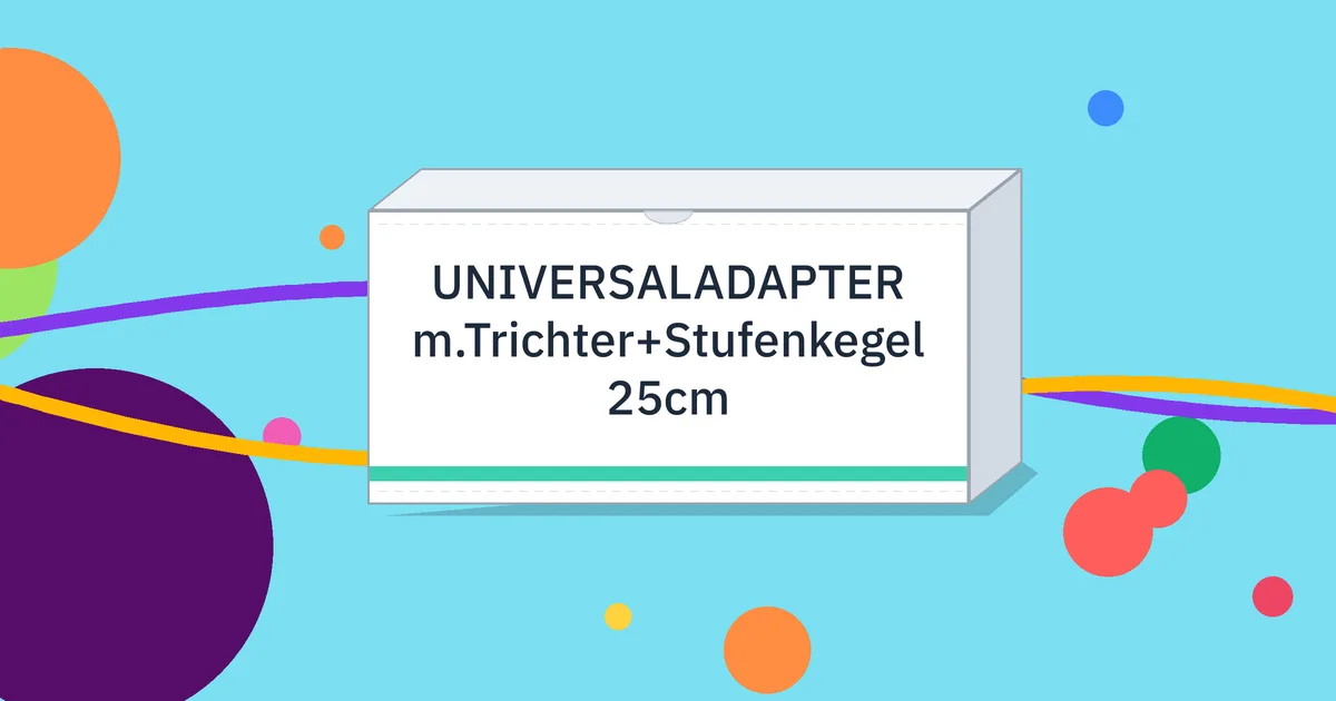 Symbolbild: Packung mit der Aufschrift UNIVERSALADAPTER m.Trichter+Stufenkegel 25cm (PZN 18306389) – Verfügbarkeit und Bezug in Apotheken in Frankfurt am Main