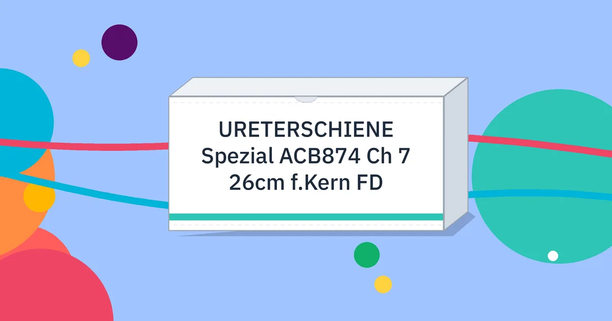 Symbolbild: Packung mit der Aufschrift URETERSCHIENE Spezial ACB874 Ch 7 26cm f.Kern FD (PZN 00510474) – Verfügbarkeit und Bezug in Apotheken in Frankfurt am Main
