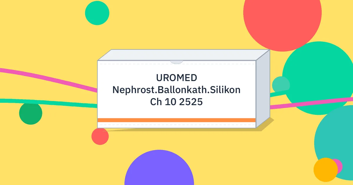 Symbolbild: Packung mit der Aufschrift UROMED Nephrost.Ballonkath.Silikon Ch 10 2525 (PZN 03281057) – Verfügbarkeit und Bezug in Apotheken in Frankfurt am Main