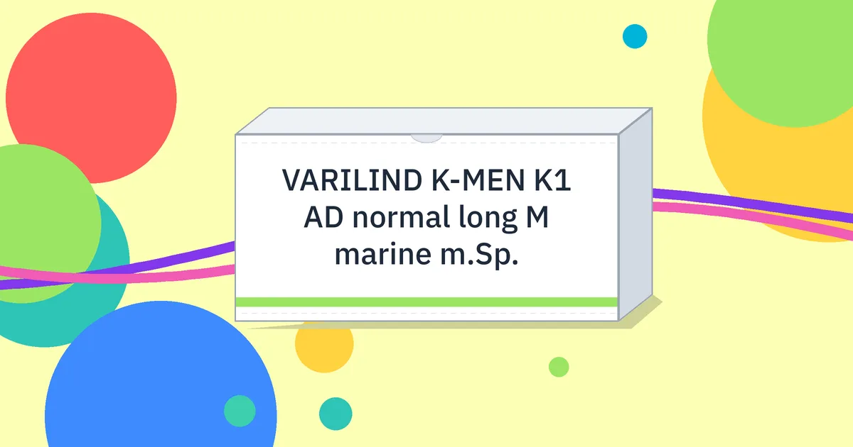 Symbolbild: Packung mit der Aufschrift VARILIND K-MEN K1 AD normal long M marine m.Sp. (PZN 20568978) – Verfügbarkeit und Bezug in Apotheken in Frankfurt am Main
