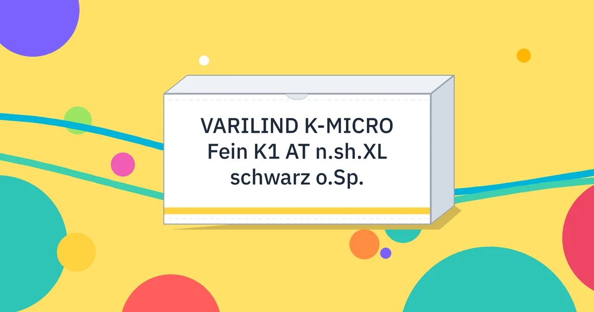 Symbolbild: Packung mit der Aufschrift VARILIND K-MICRO Fein K1 AT n.sh.XL schwarz o.Sp. (PZN 20552575) – Verfügbarkeit und Bezug in Apotheken in Frankfurt am Main