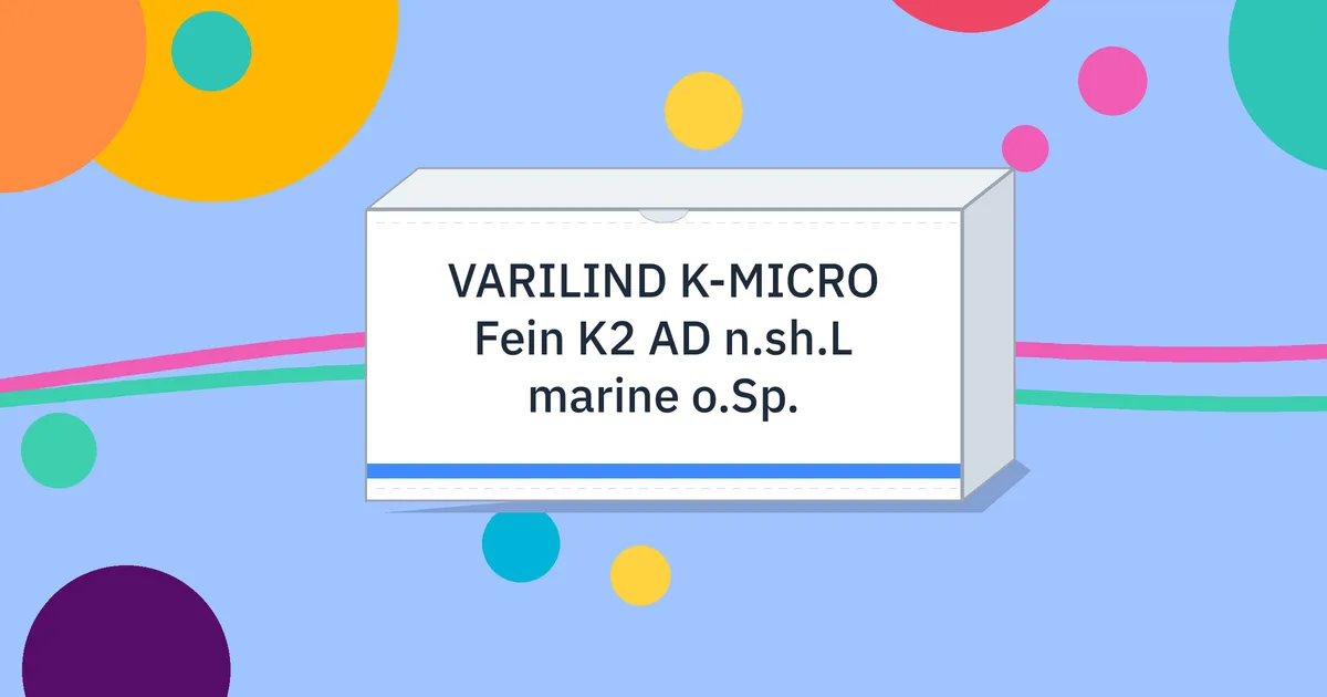 Symbolbild: Packung mit der Aufschrift VARILIND K-MICRO Fein K2 AD n.sh.L marine o.Sp. (PZN 20558750) – Verfügbarkeit und Bezug in Apotheken in Frankfurt am Main