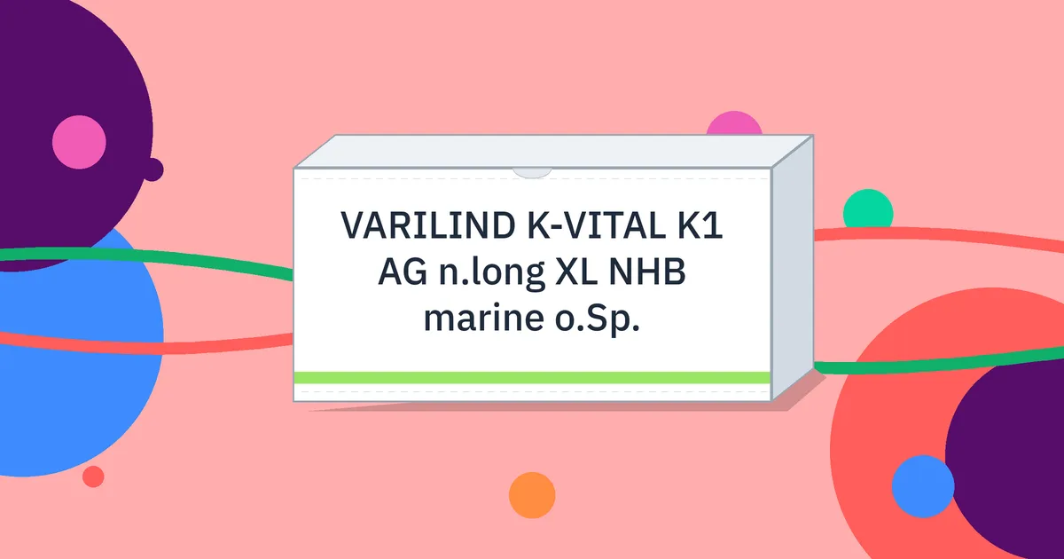 Symbolbild: Packung mit der Aufschrift VARILIND K-VITAL K1 AG n.long XL NHB marine o.Sp. (PZN 20563308) – Verfügbarkeit und Bezug in Apotheken in Frankfurt am Main