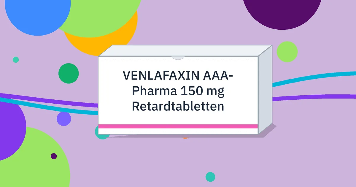 Symbolbild: Packung mit der Aufschrift VENLAFAXIN AAA-Pharma 150 mg Retardtabletten (PZN 18300412) – Verfügbarkeit und Bezug in Apotheken in Frankfurt am Main
