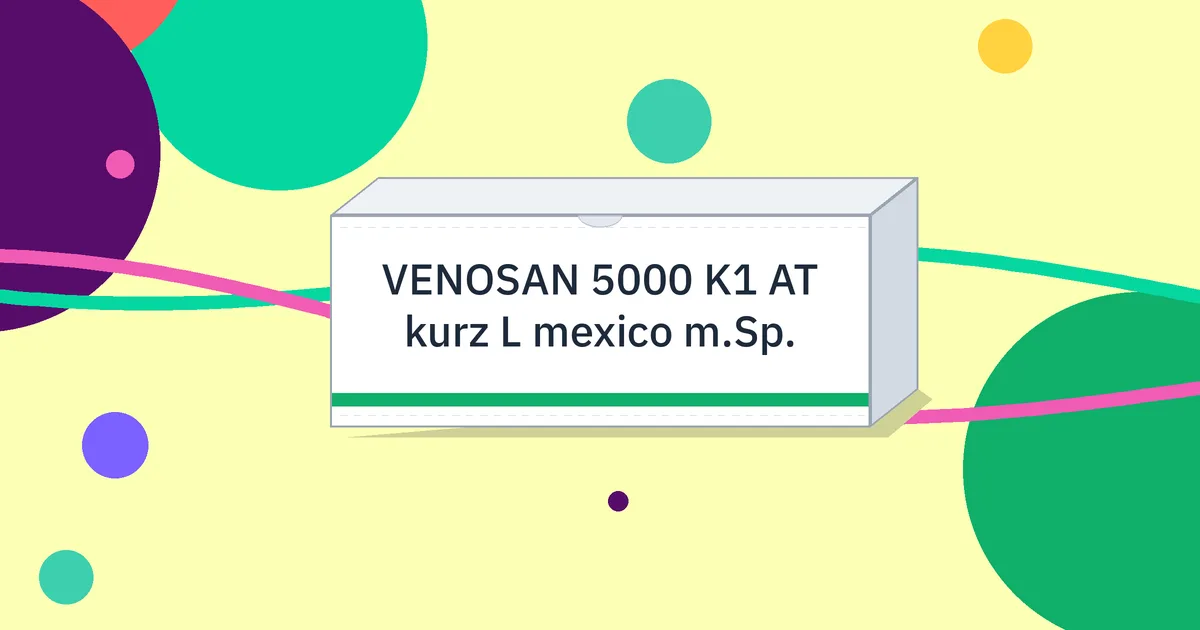 Symbolbild: Packung mit der Aufschrift VENOSAN 5000 K1 AT kurz L mexico m.Sp. (PZN 14429623) – Verfügbarkeit und Bezug in Apotheken in Frankfurt am Main