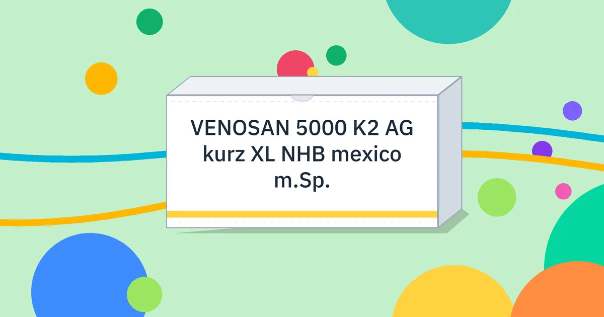 Symbolbild: Packung mit der Aufschrift VENOSAN 5000 K2 AG kurz XL NHB mexico m.Sp. (PZN 14430715) – Verfügbarkeit und Bezug in Apotheken in Frankfurt am Main
