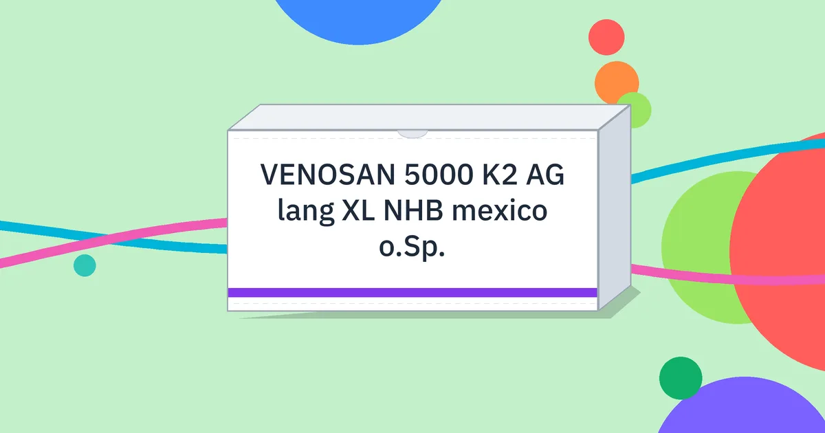 Symbolbild: Packung mit der Aufschrift VENOSAN 5000 K2 AG lang XL NHB mexico o.Sp. (PZN 14430508) – Verfügbarkeit und Bezug in Apotheken in Frankfurt am Main