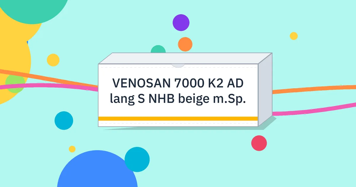 Symbolbild: Packung mit der Aufschrift VENOSAN 7000 K2 AD lang S NHB beige m.Sp. (PZN 14434392) – Verfügbarkeit und Bezug in Apotheken in Frankfurt am Main