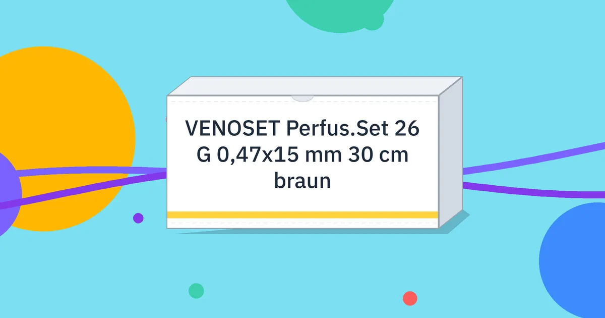 Symbolbild: Packung mit der Aufschrift VENOSET Perfus.Set 26 G 0,47x15 mm 30 cm braun (PZN 13846891) – Verfügbarkeit und Bezug in Apotheken in Frankfurt am Main