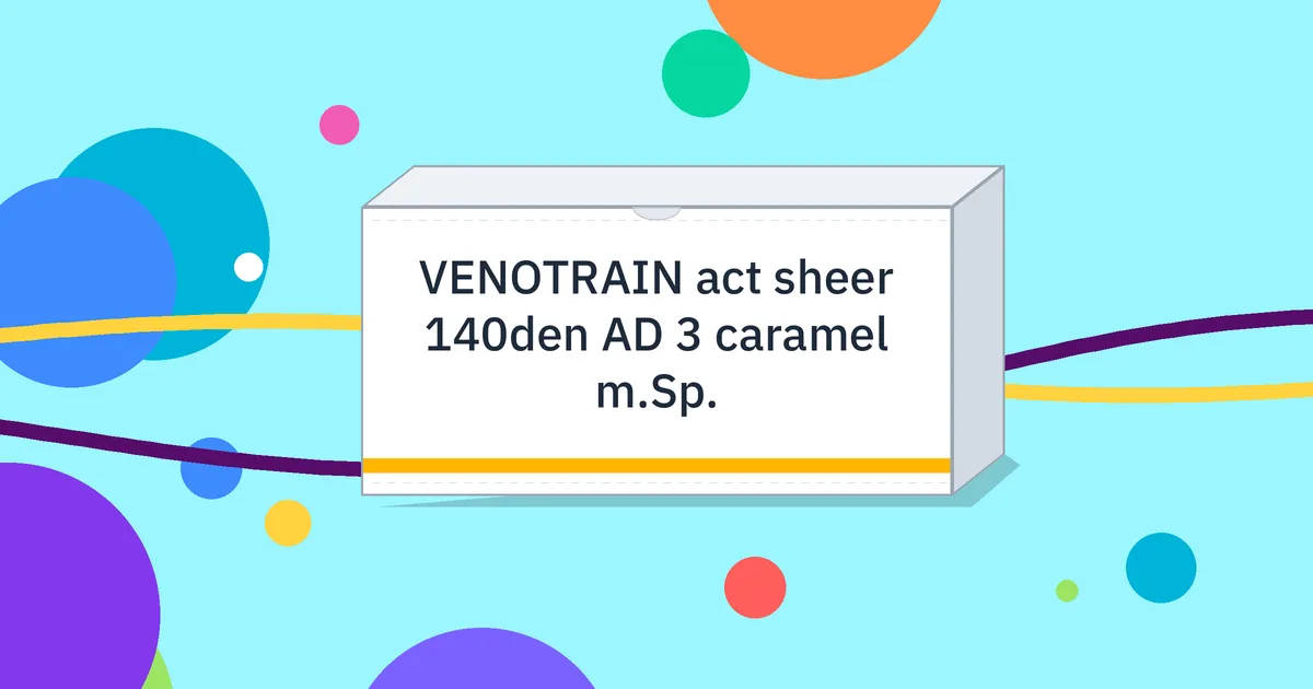 Symbolbild: Packung mit der Aufschrift VENOTRAIN act sheer 140den AD 3 caramel m.Sp. (PZN 16209038) – Verfügbarkeit und Bezug in Apotheken in Frankfurt am Main