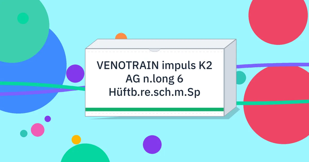 Symbolbild: Packung mit der Aufschrift VENOTRAIN impuls K2 AG n.long 6 Hüftb.re.sch.m.Sp (PZN 10293061) – Verfügbarkeit und Bezug in Apotheken in Frankfurt am Main