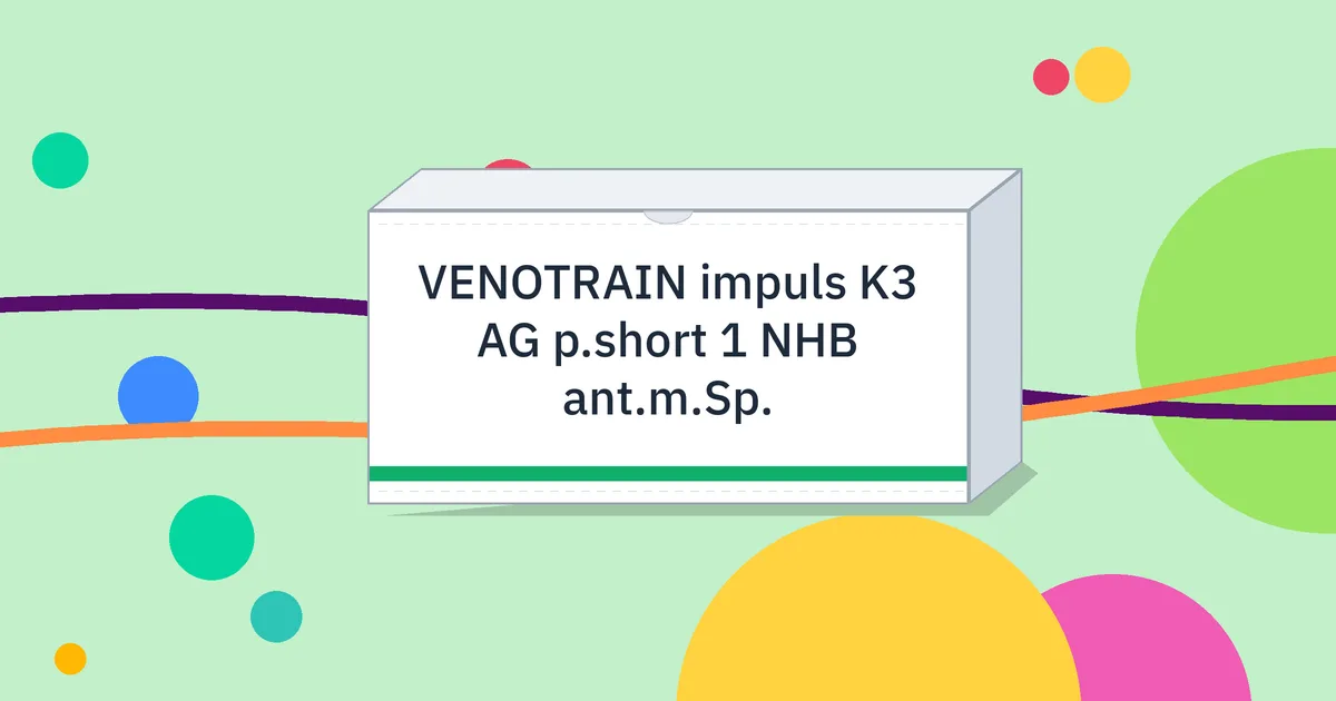 Symbolbild: Packung mit der Aufschrift VENOTRAIN impuls K3 AG p.short 1 NHB ant.m.Sp. (PZN 15215947) – Verfügbarkeit und Bezug in Apotheken in Frankfurt am Main